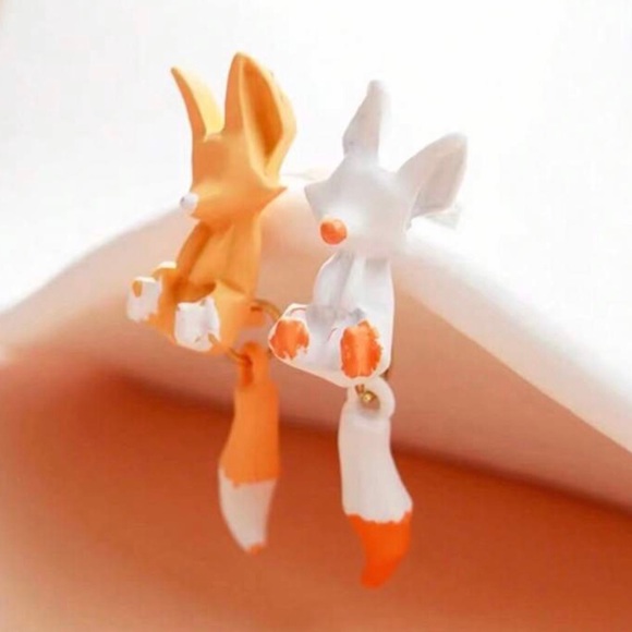 Jewelry | Fox Siblings Orange White Abstract Cute Hinged Sculpt Mismatch Opposite Dangle | Poshmark